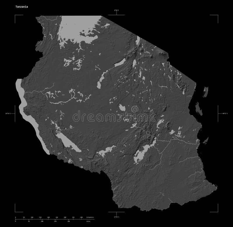 Tanzania Shape on Black. Bilevel Stock Illustration - Illustration of ...