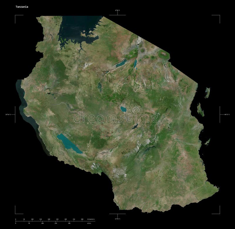 Tanzania Shape on Black. High-res Satellite Stock Illustration ...