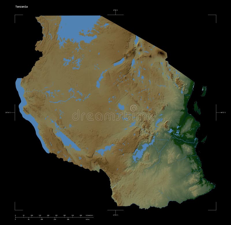 Tanzania Shape on Black. Physical Stock Illustration - Illustration of ...
