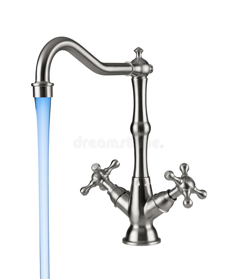 Tap with Blue Water Jet and Air Bubbles Stock Image - Image of kitchen ...