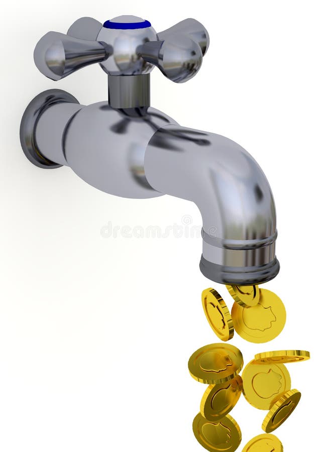 Tap and Coins - 3D stock illustration. Illustration of financial - 54249904