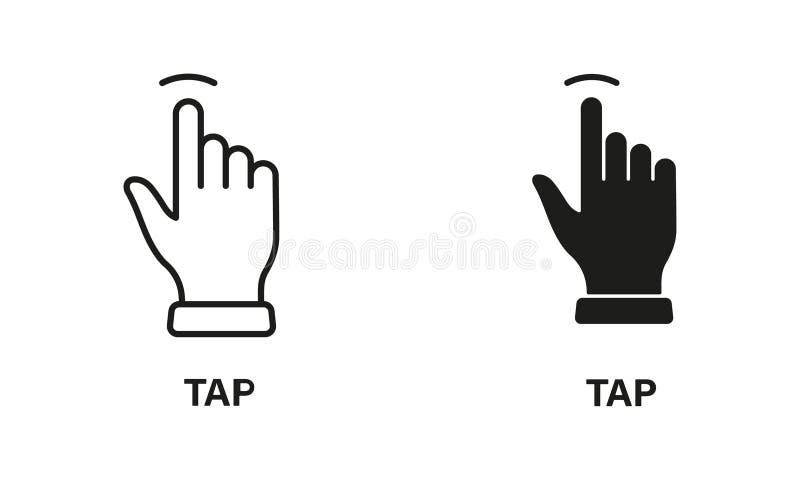 Tap Gesture, Hand Cursor of Computer Mouse Line and Silhouette Black ...