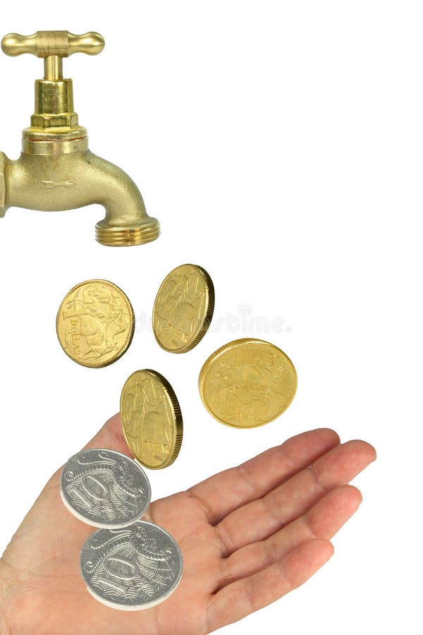 Brass Tap with a Hand Catching Money Stock Image - Image of dollar ...