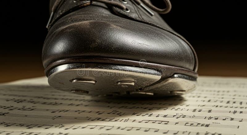 Tap Shoe Poised Above Sheet Music. Ready To Create a Rhythmic Performance, Where Sound & Visual ...