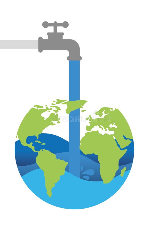 Tap of Water Filling an Earth Globe Vector Stock Vector - Illustration ...