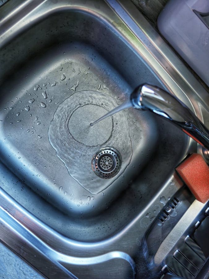 Tap Water Flows into the Stainless Steel Sink Stock Photo - Image of ...