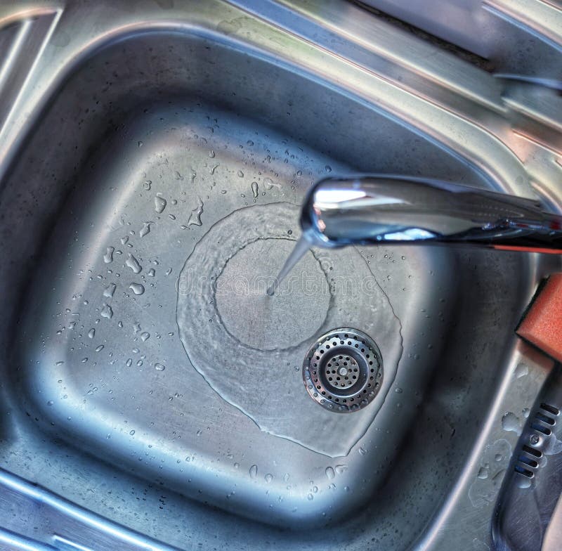 Tap Water Flows into the Stainless Steel Sink Stock Photo - Image of ...