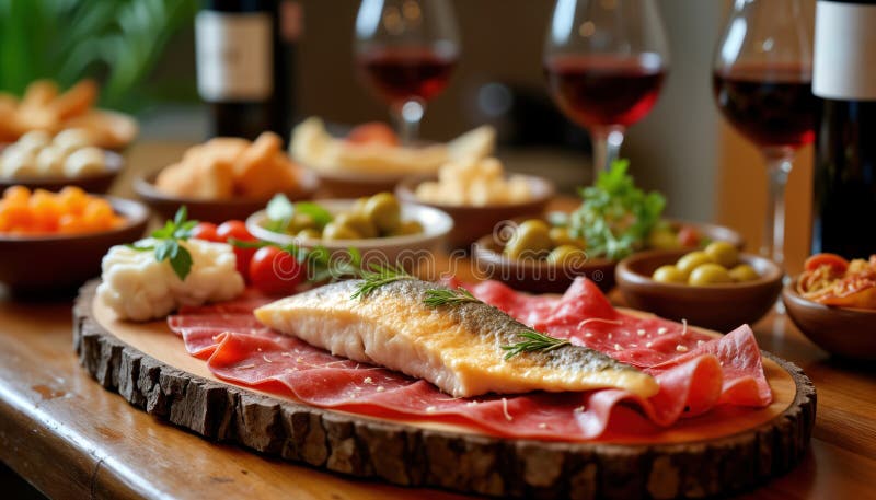 Tapas Bar Scene in Spain Features Cod Fish with Cured Meats ...