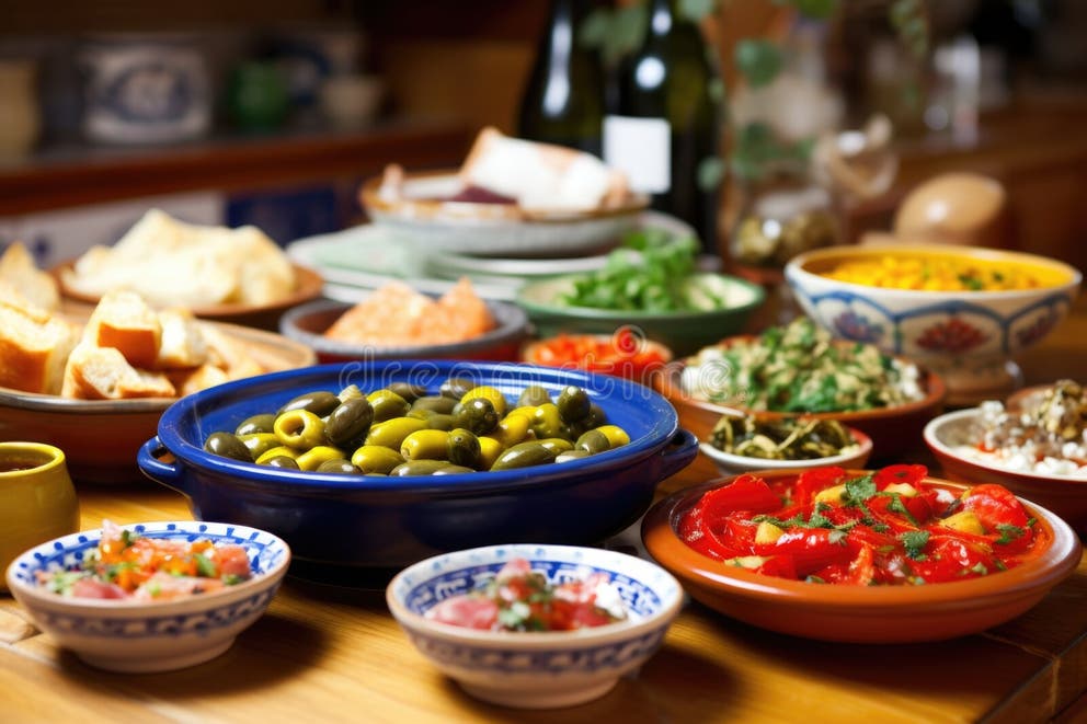 A Tapas Buffet with a Range of Brightly Colored Dishes Stock Photo ...