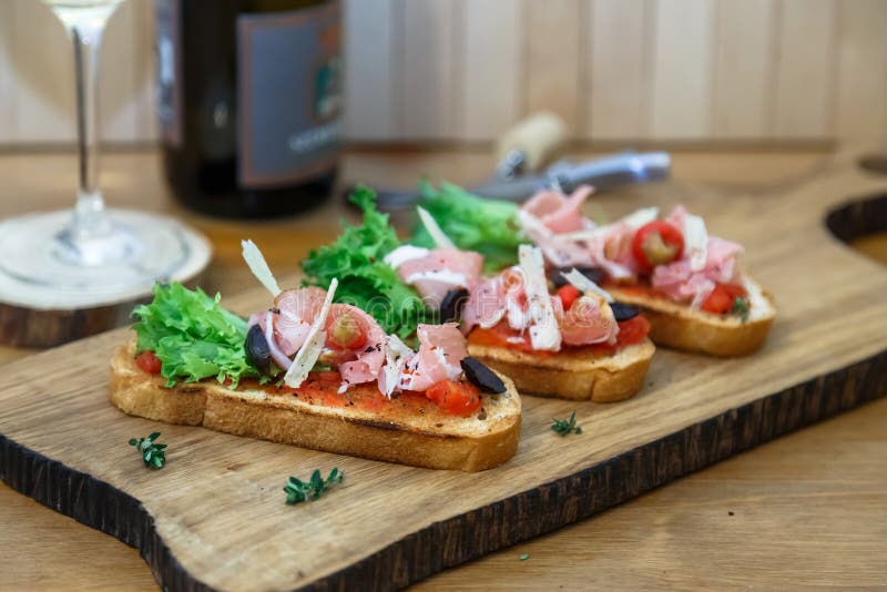 Tapas with Crusty Bread - Selection of Spanish Tapas Served on Baguette ...