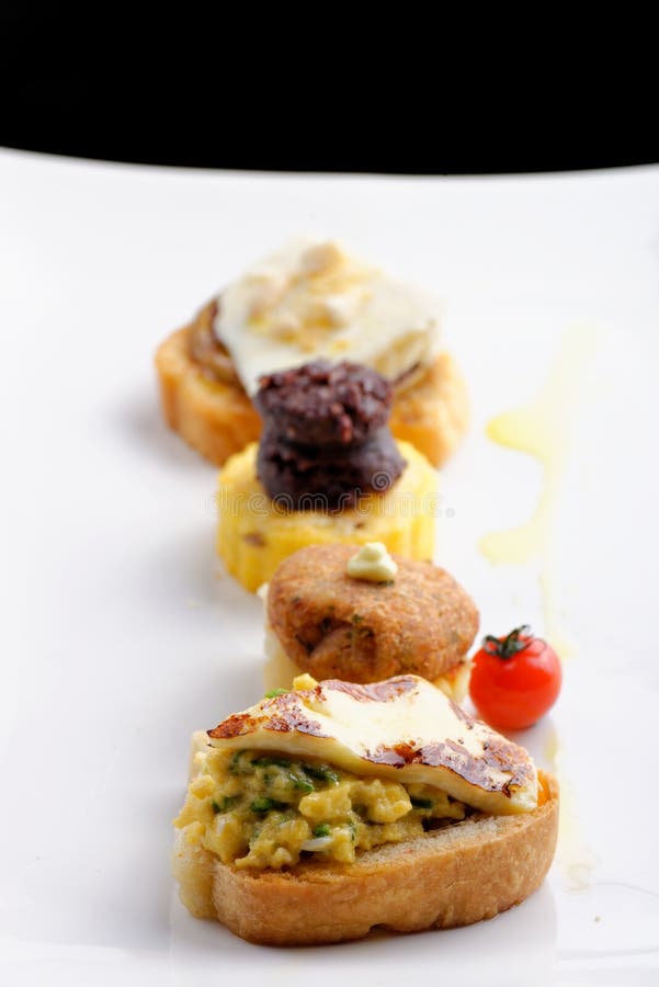 Tapas on Crusty Bread - Selection of Spanish Tapas Stock Photo - Image ...