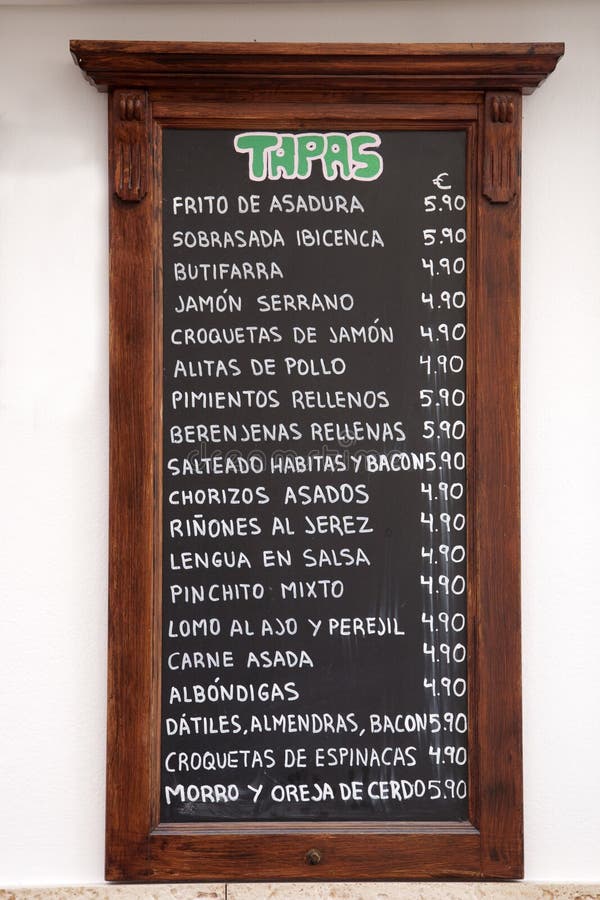 Spanish Bar Menu stock image. Image of destination, restaurant - 12395971