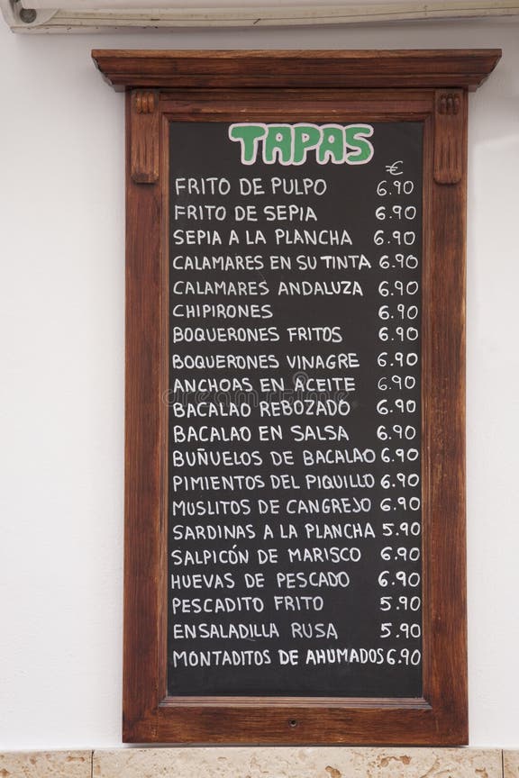 Tapas Menus, Spain stock image. Image of drink, wall - 54984565