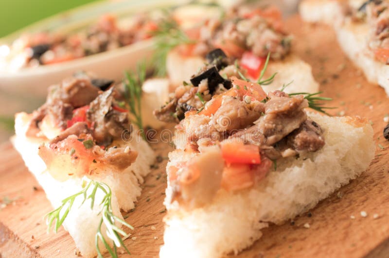 Tapas, Pintxos with Vegetables and Fish Stock Photo - Image of spice ...