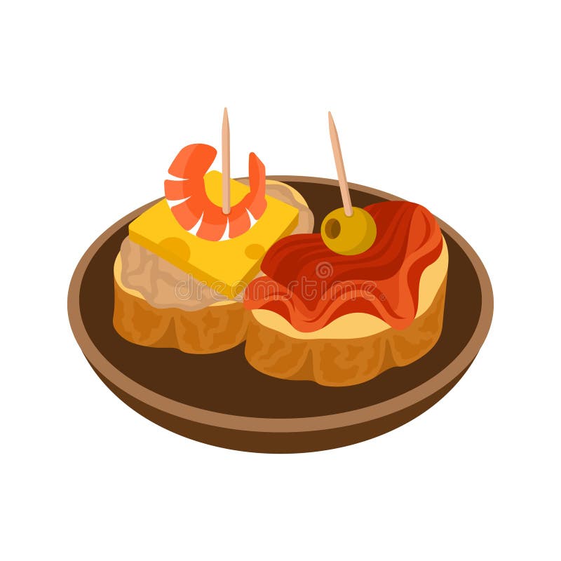 Tapas Traditional Spanish Snack. Tapas with Ham, Cheese, Prawn and ...
