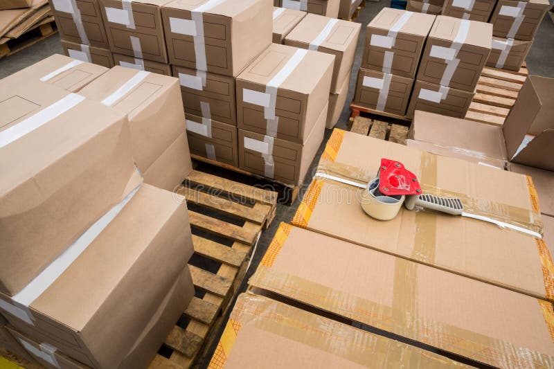 Tape Dispenser on Cardboard Boxes Stock Image - Image of industry ...