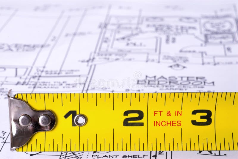 Tape Measure on Blueprints stock image. Image of build - 2412703