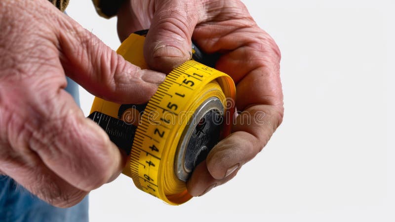 Tape Measure Curling Back into Its Case in the Hands of a Builder Stock ...