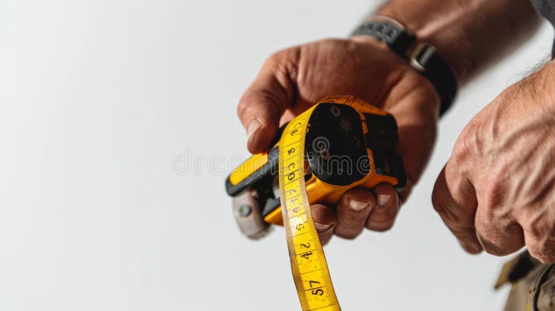 Tape Measure Curling Back into Its Case in the Hands of a Builder Stock ...