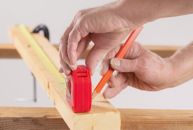 Tape Measure Cut Mark White Bkgrd Working Hands Stock Photo - Image of ...