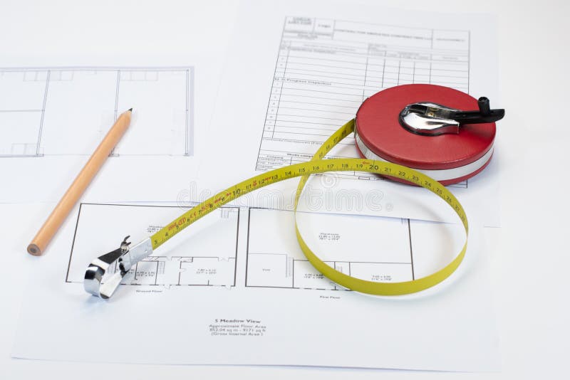 Tape measure and pencil stock image. Image of engineer - 199897521