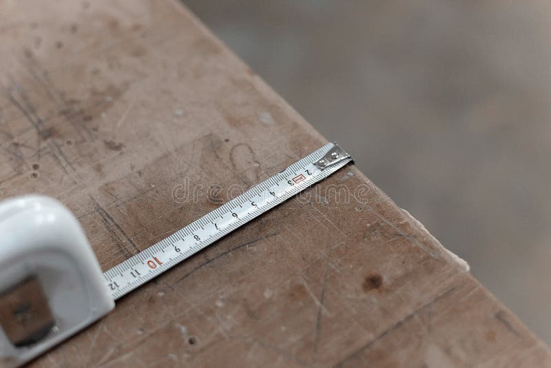Tape Measure on Work Table in the Carpentry Stock Image - Image of ...