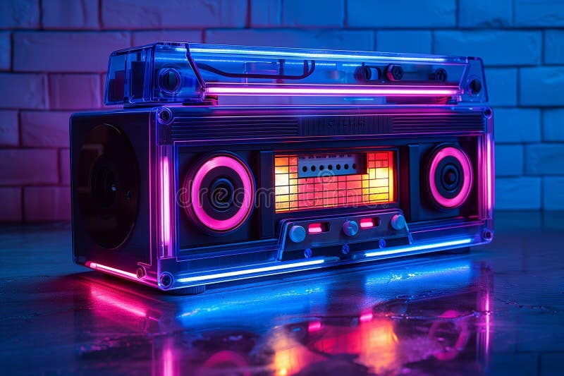 Tape Recorder with Neon Effect. Nostalgia of the 90s Stock Illustration ...