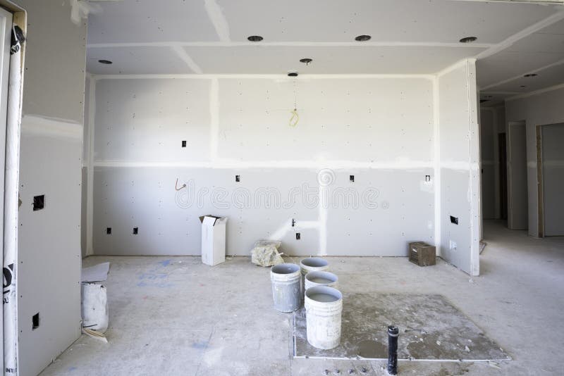 Taped and Mudded Kitchen New Home Construction Stock Image - Image of ...