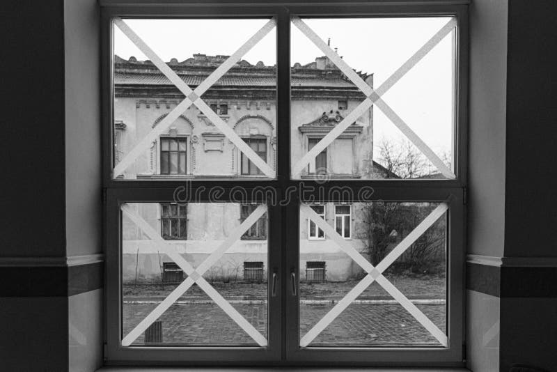 Taped Windows in Lviv during Russian War Stock Image - Image of ...