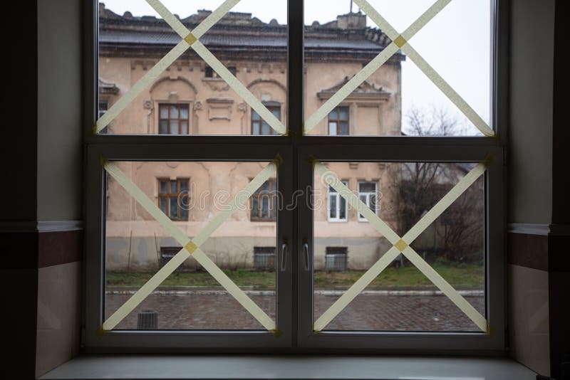 Taped Windows in Lviv during Russian War Stock Photo - Image of defence ...