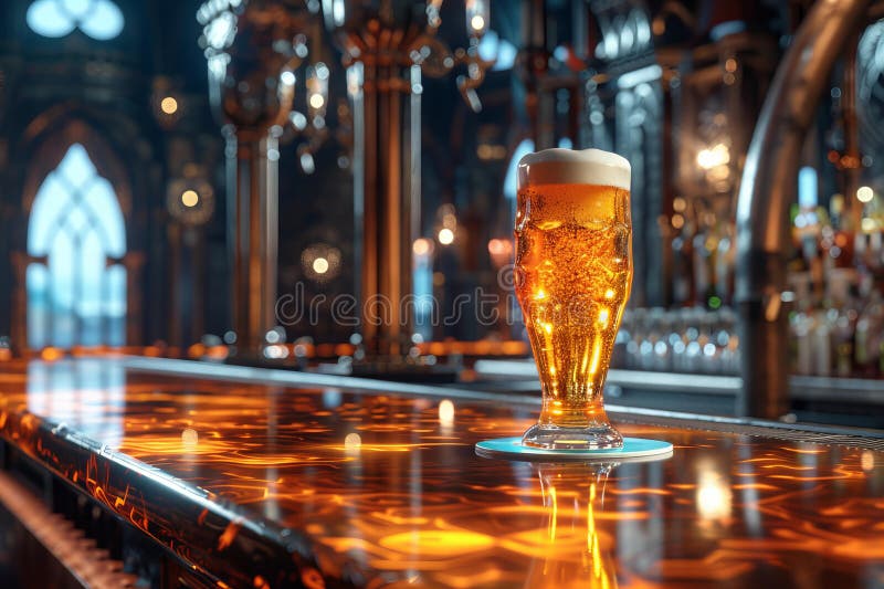 Taping a Beer on a Bar in Front of a Bartop, High Quality, High ...