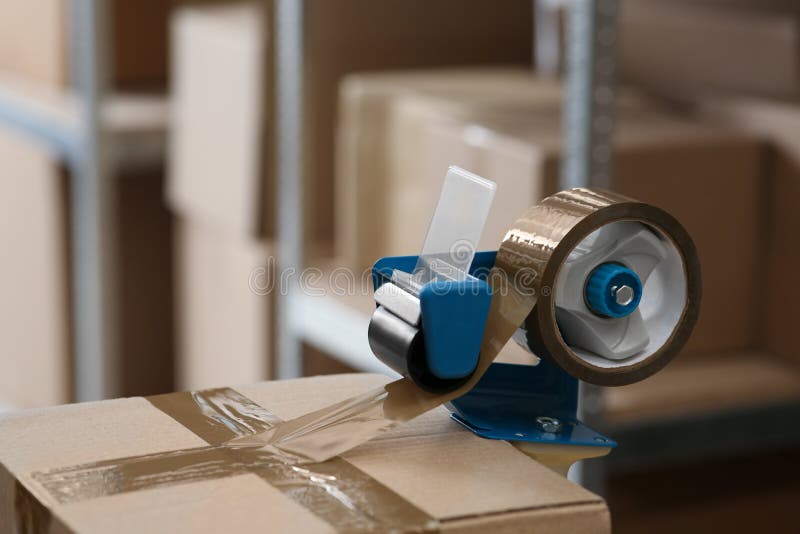 Taping Box with Adhesive Tape Dispenser Indoors. Space for Text Stock ...