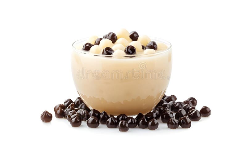 Tapioca Balls for Milk Bubble Tea in Glass Bowl Isolated on White Stock ...
