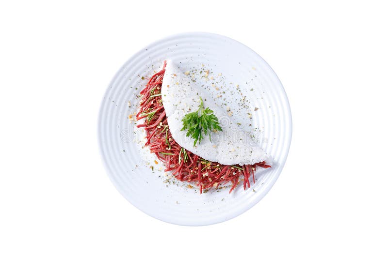 Tapioca or Beiju Stuffed with Dried Meat, Jerked Beef Isolated on White ...