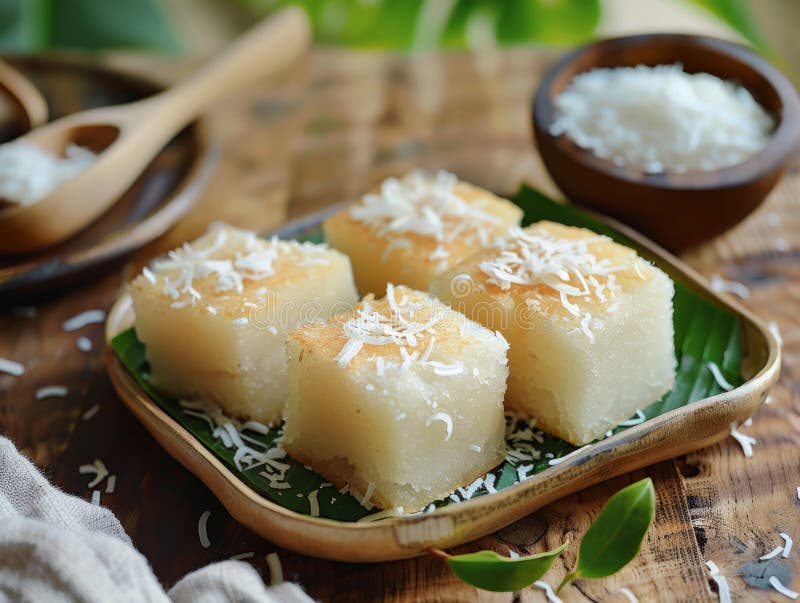 Tapioca Cake or Cassava Cake with Grated Coconut Stock Illustration ...