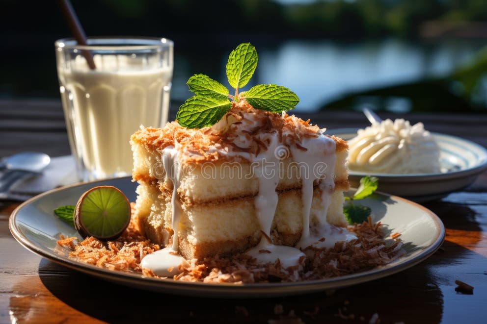 Tapioca Cake with Grated Coconut in a Breakfast by the Beach in Stock ...