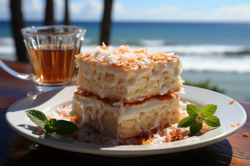 Tapioca Cake with Grated Coconut in a Breakfast by the Beach in Stock ...