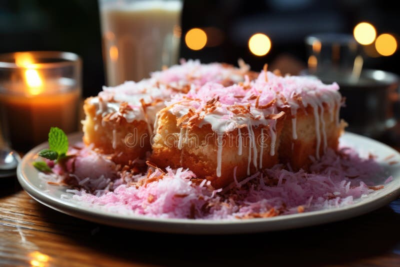 Tapioca Cake with Grated Coconut in a Breakfast by the Beach in Stock ...