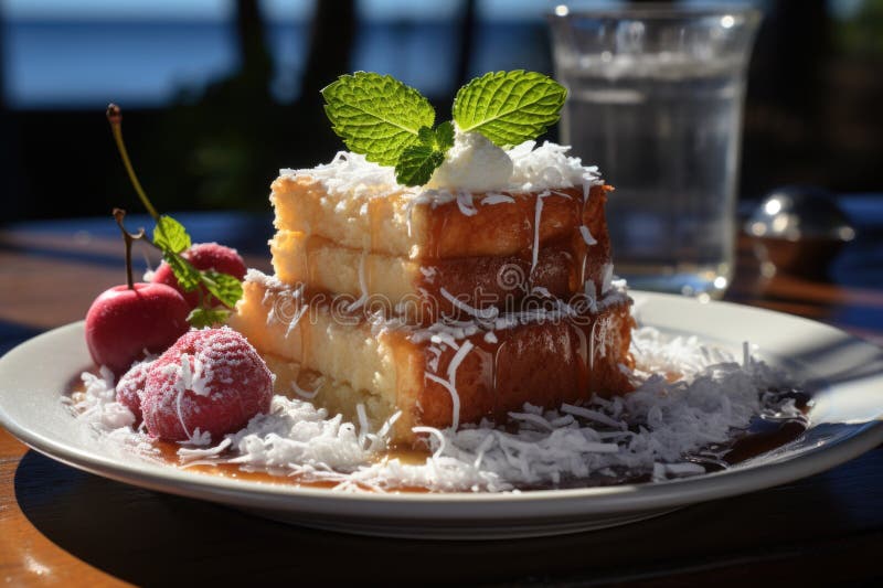 Tapioca Cake with Grated Coconut in a Breakfast by the Beach in Stock ...