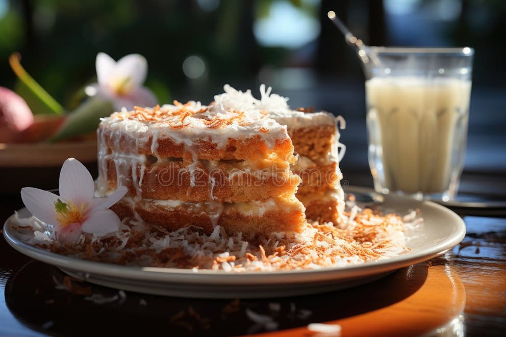 Tapioca Cake with Grated Coconut in a Breakfast by the Beach in Stock ...