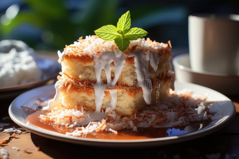 Tapioca Cake with Grated Coconut in a Breakfast by the Beach in Stock ...