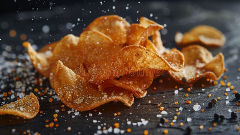 Tapioca Chip Slices Spin and Flip Dramatically, Showered in Sparkling ...