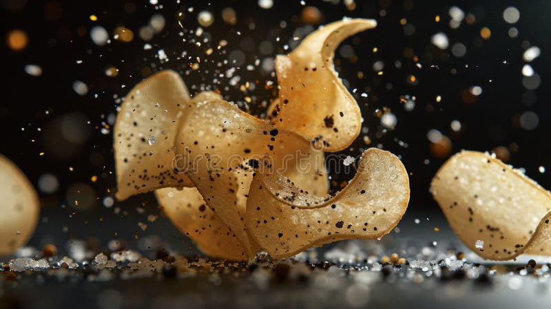 Tapioca Chip Slices Spin and Flip Dramatically, Showered in Sparkling ...