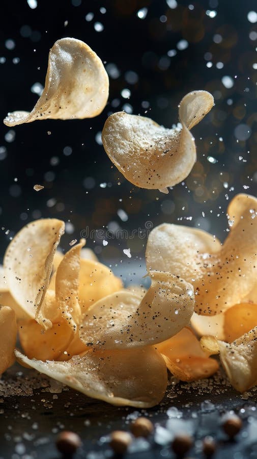 Tapioca Chip Slices Spin and Flip Dramatically, Showered in Sparkling ...