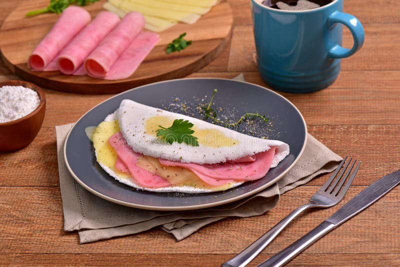Tapioca Filled with Cheese and Ham Slices Stock Photo - Image of ...
