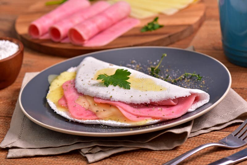 Tapioca Filled with Cheese and Ham Slices Stock Photo - Image of food ...