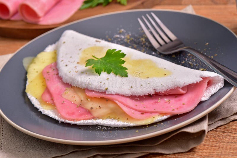 Tapioca Filled with Cheese and Ham Slices Stock Image - Image of salt ...