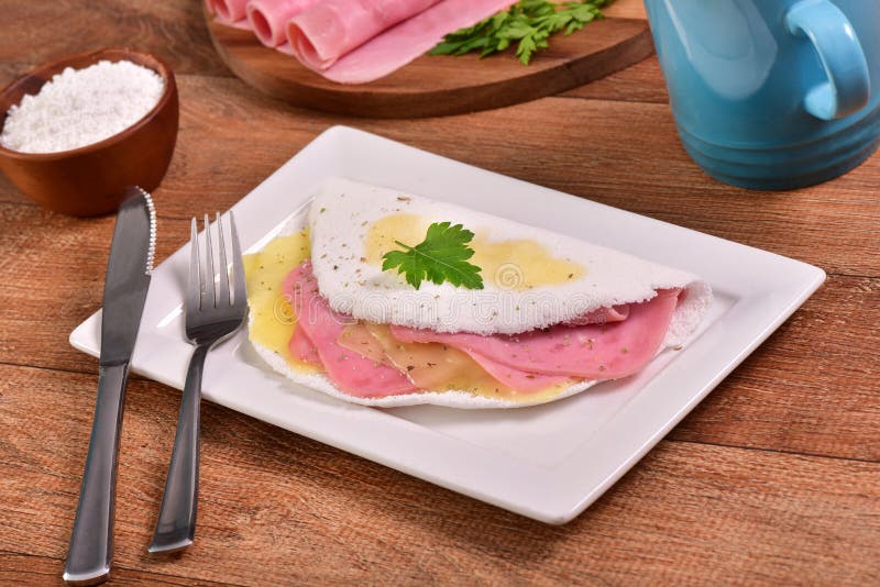 Tapioca Filled with Cheese and Ham Slices Stock Image - Image of ...