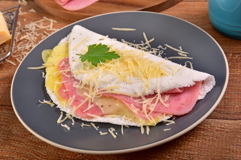 Tapioca Filled with Cheese and Ham Slices Stock Image - Image of plate ...