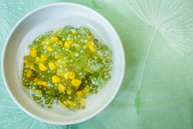 Tapioca Pearl Pudding and Corn in Sweet Coconut Milk. Stock Photo ...